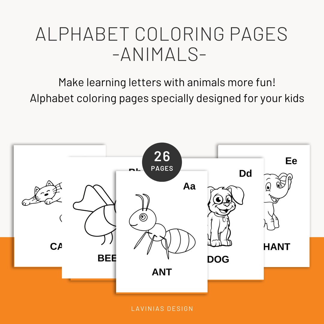26 ABC Printable Alphabet Animal Coloring Pages for Toddlers - Etsy