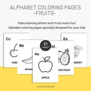 Fruit Coloring Pages Alphabet Coloring Book for Toddlers - Etsy