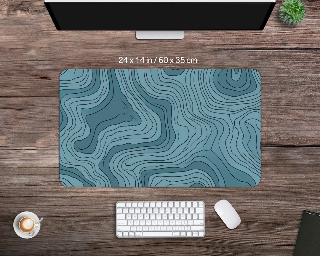 Blue Topography Deskmat Geography Mousepad Gamer Aesthetic Mouse Pad ...