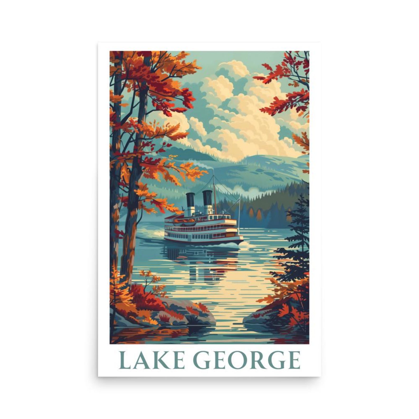 Lake George Poster Lake George Wall Art Riverboat Steamboat Wall Art - Etsy