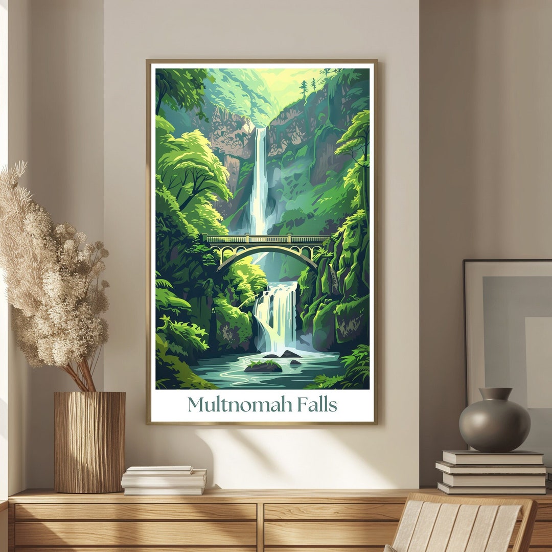 Multnomah Falls Travel Poster Gift for Nature Lovers - Etsy