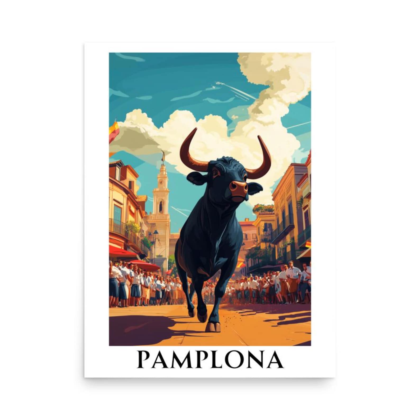 Pamplona Running of the Bulls Print Pamplona Bull Run Poster Pamplona ...
