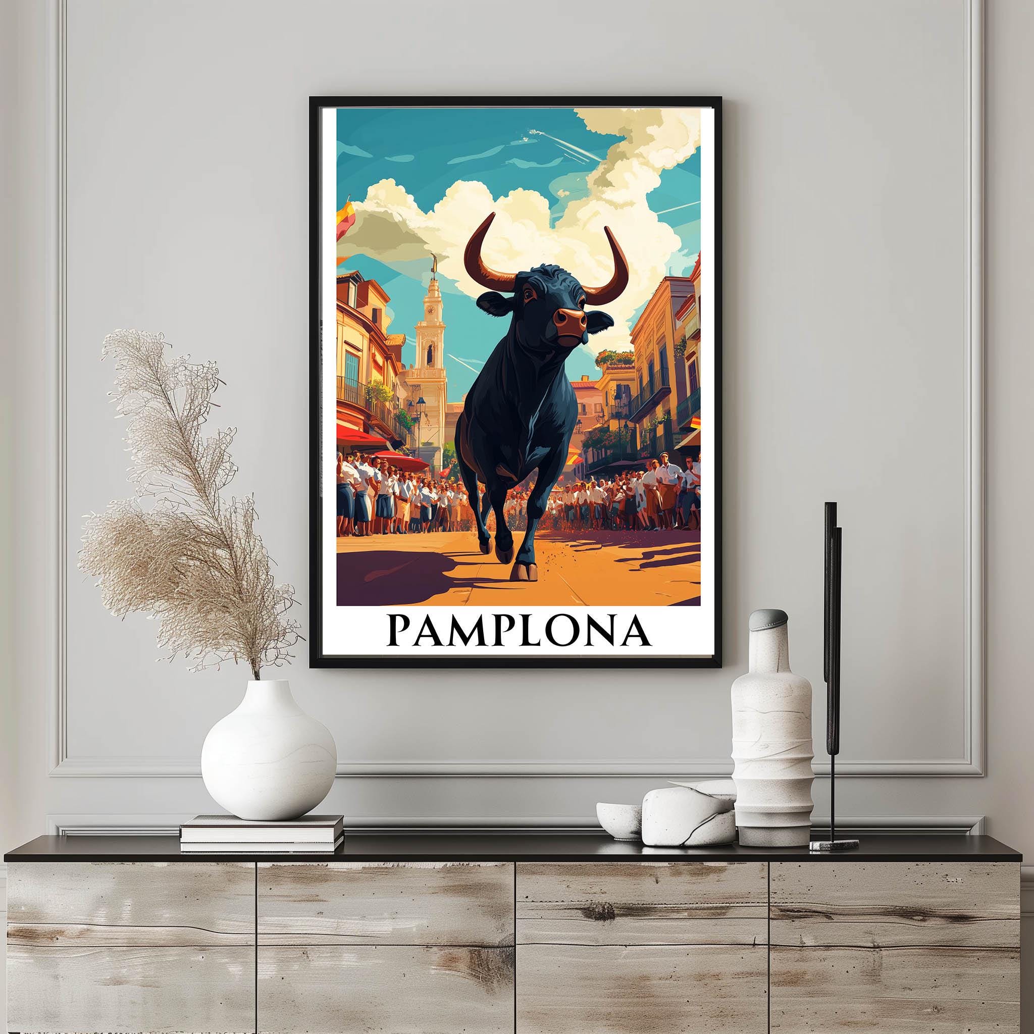 Pamplona Running of the Bulls Print Pamplona Bull Run Poster Pamplona ...