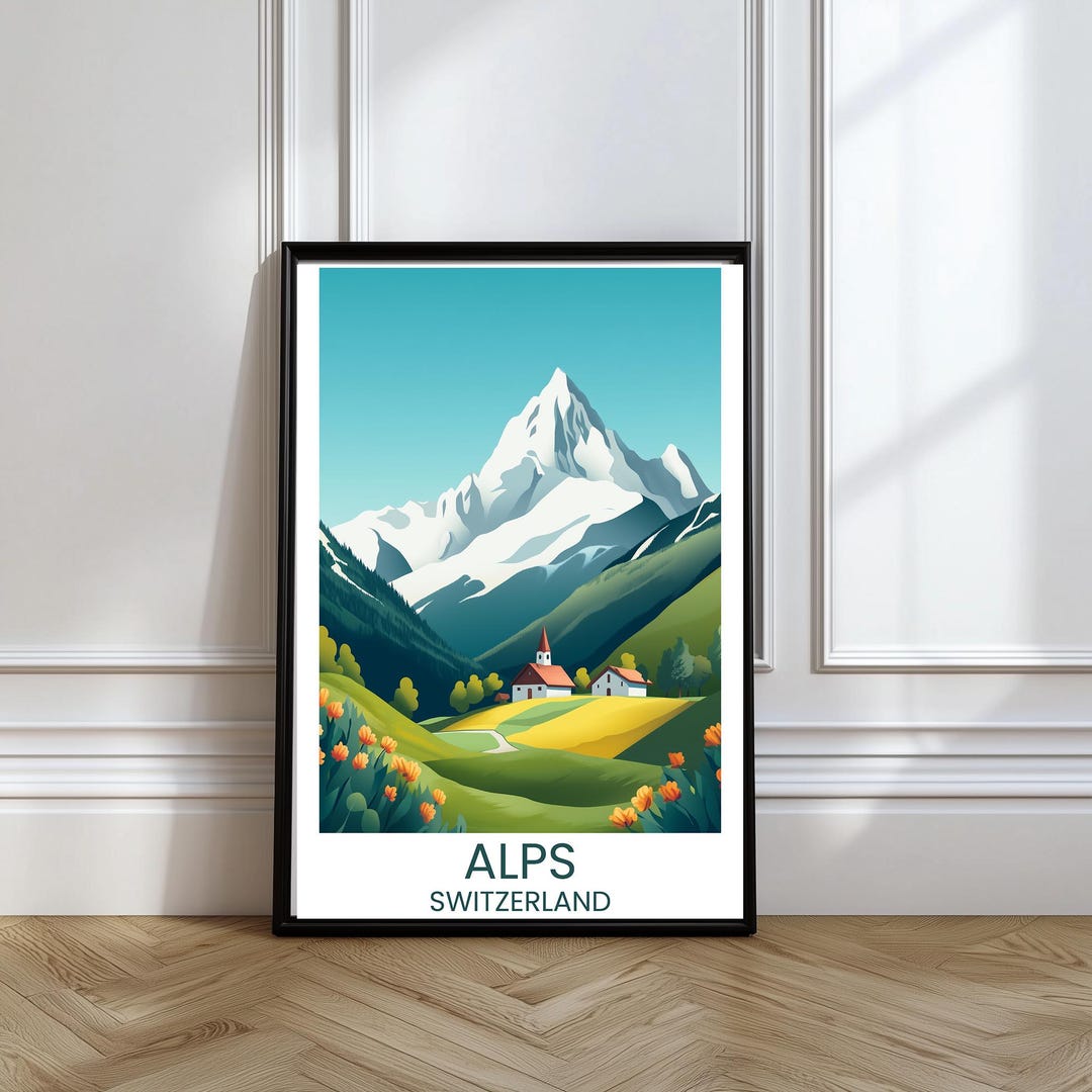 Swiss Alps Travel Poster Swiss Alps Wall Art Swiss Alps Travel Print ...