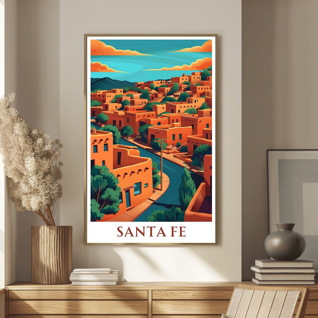 Santa Fe Travel Poster Santa Fe Wall Art Santa Fe Wall Decor Adobe - Etsy