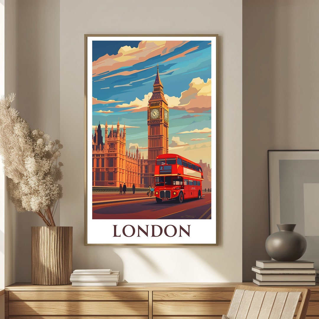 London Travel Poster Big Ben Double Decker Wall Art London Wall Art ...