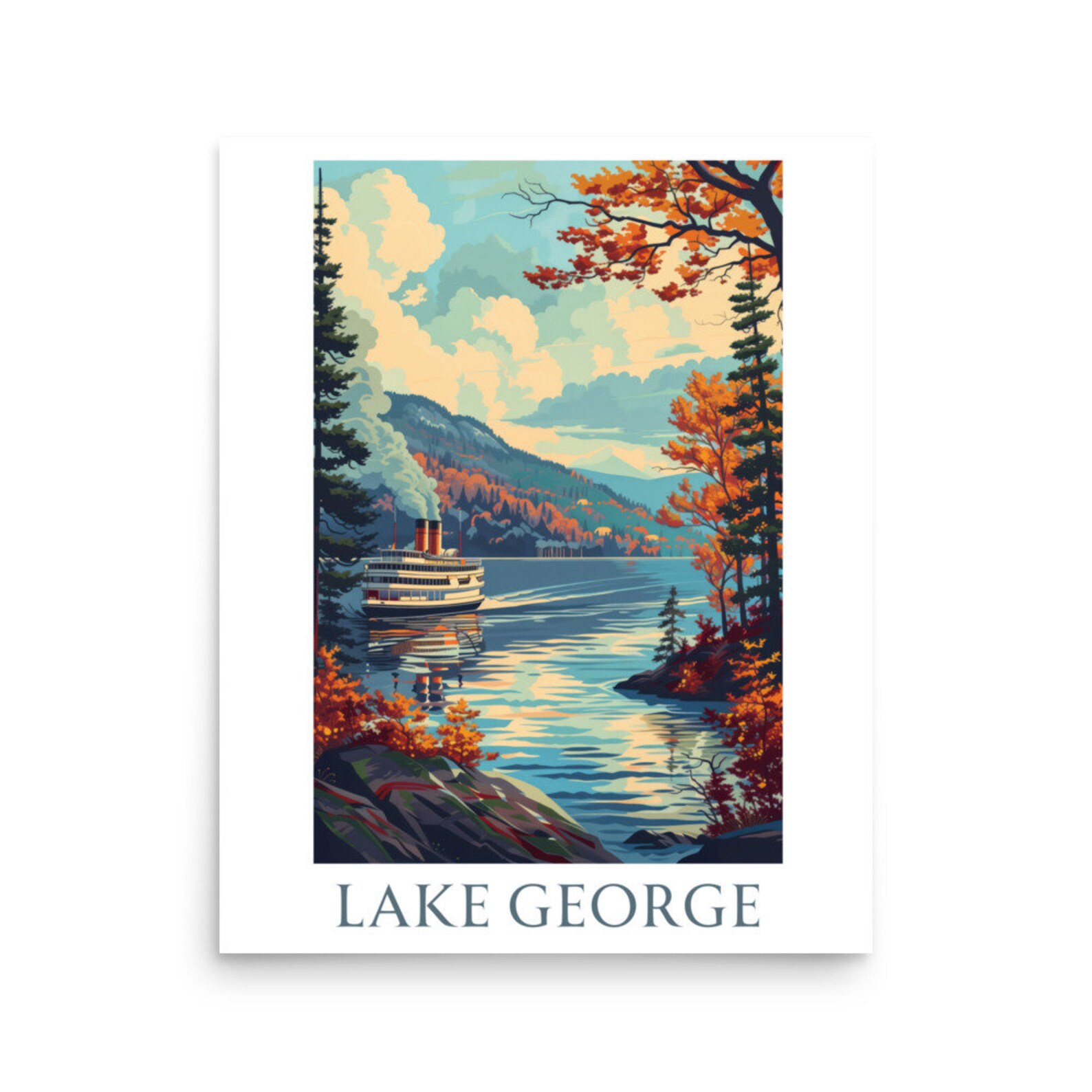 Lake George Poster Lake George Wall Art Riverboat Steamboat Wall Art - Etsy