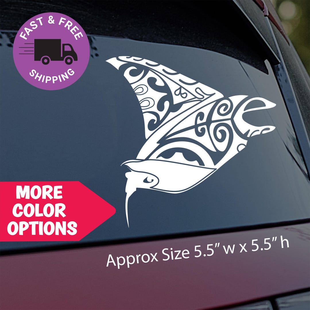 Tribal Manta Ray Car Decal, Hawaiian Ray Vinyl Sticker, Polynesian ...