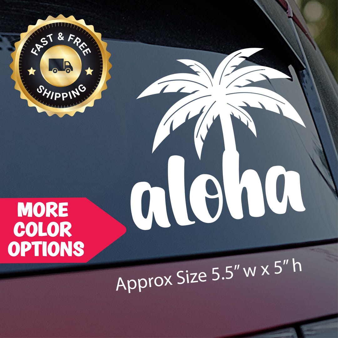 Aloha Palm Tree Car Decal - Tropical Hawaiian Vinyl Sticker for Beach ...