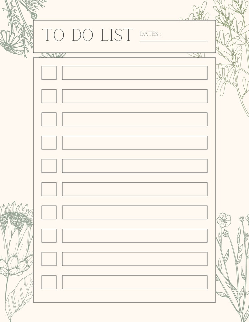 Functional Plant Stencil Design Daily To-do List/checklist Printable ...