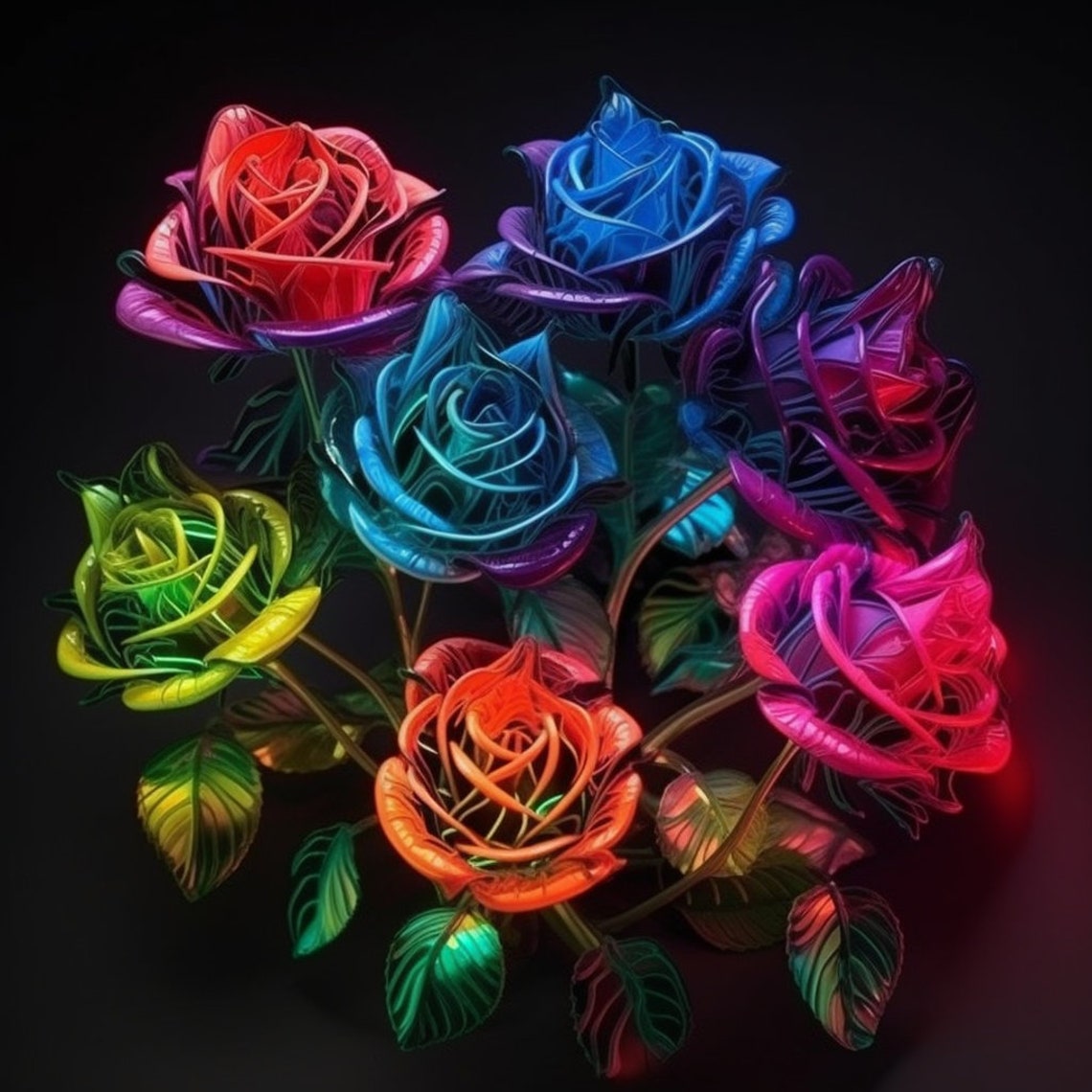 Bright and Colorful Drawing of a Bouquet of Roses - Etsy