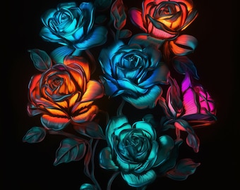 Bright and Colorful Drawing of a Bouquet of Roses - Etsy