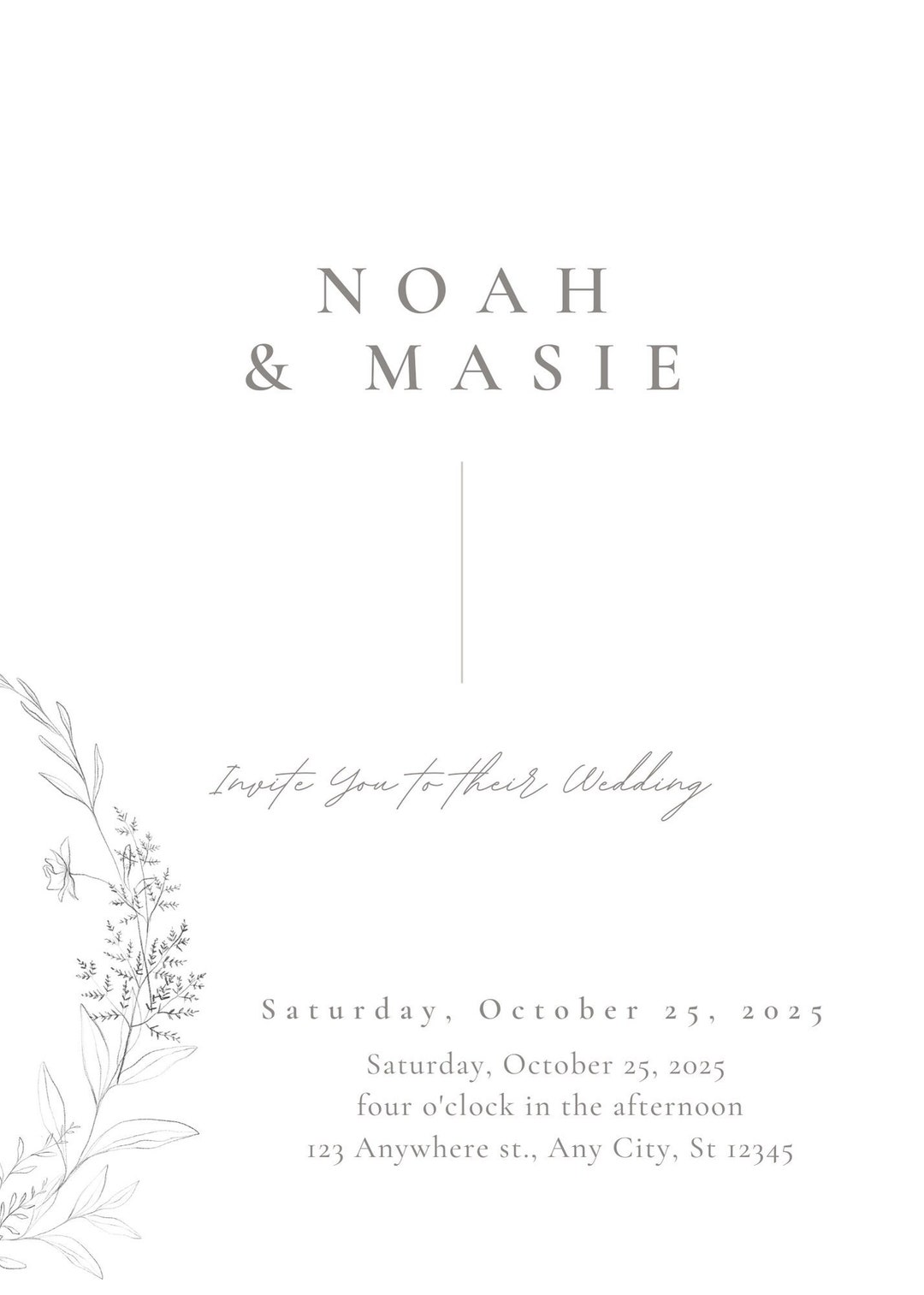 Minimalist Grey Wedding Invitation Template Editable Elegant Bisous