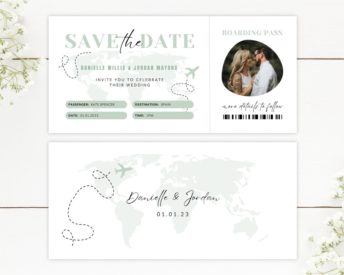Plane Ticket Save the Date, Boarding Pass Save the Date Wedding Voucher, Destination Wedding ...