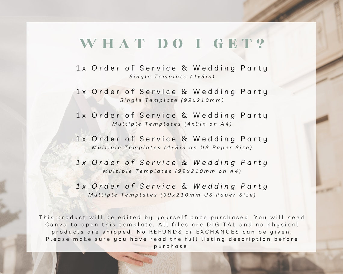 Editable Wedding Order of Service, Wedding Programme, Wedding Ceremony ...