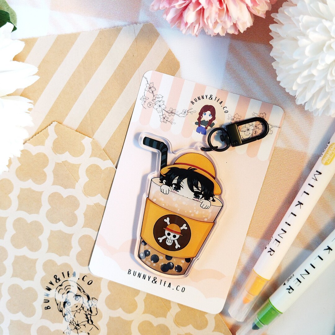 Chibi Luffy One Piece Inspired Bubble Tea Keychain | 3 Inches Tall ...