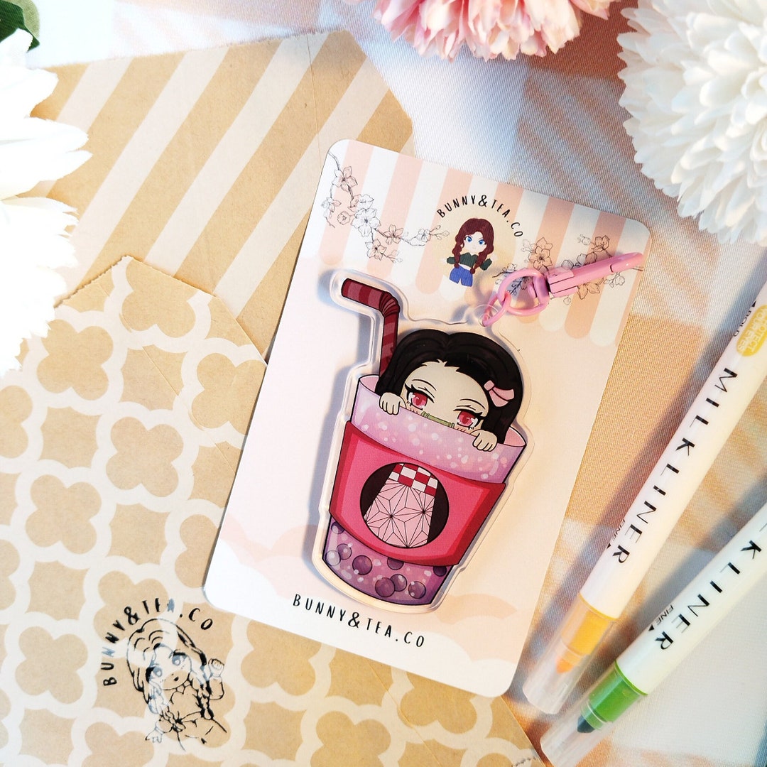 Chibi Nezuko Demon Slayer Inspired Bubble Tea Keychain | 3 Inches Tall ...
