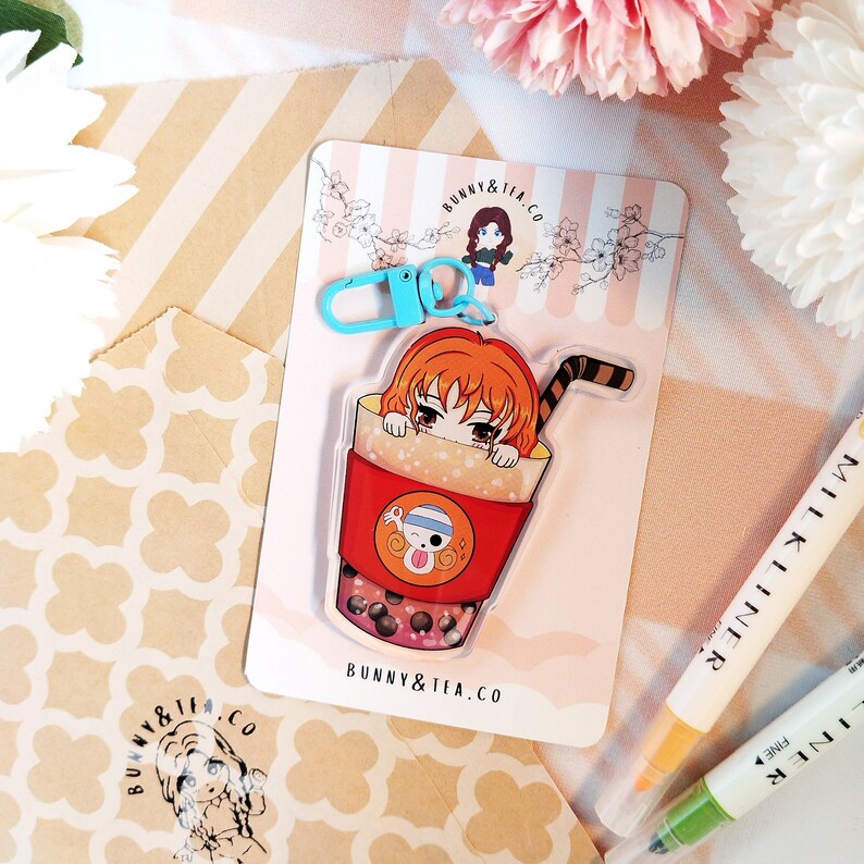 Chibi Nami One Piece Inspired Bubble Tea Keychain 3 Inches Tall Double ...