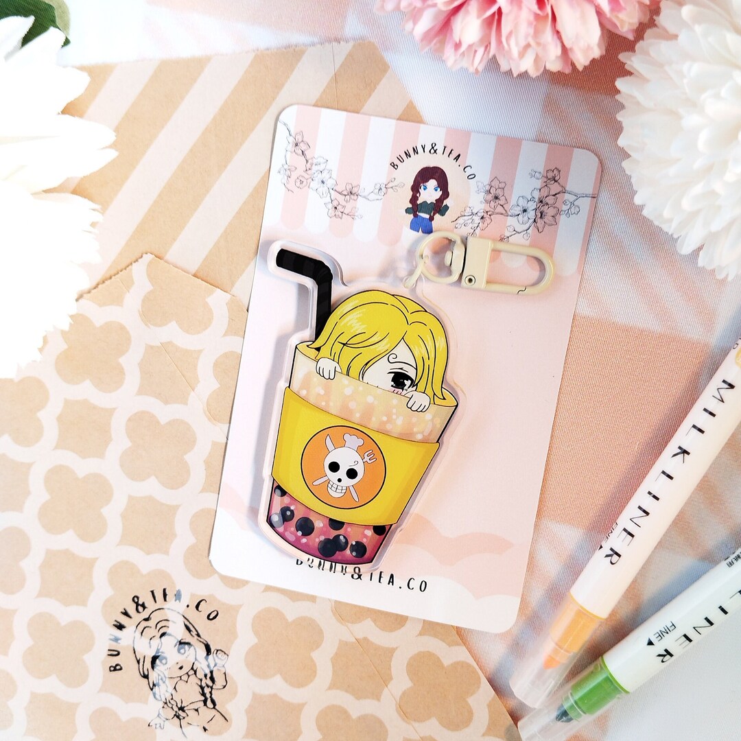 Chibi Sanji One Piece Inspired Bubble Tea Keychain 3 Inches Tall Double ...