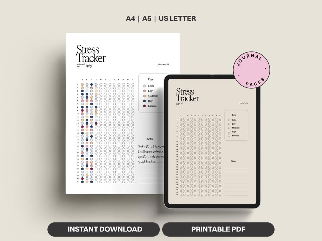 Stress Tracker Printable Journal Page Digital Planner A4, A5, Letter ...