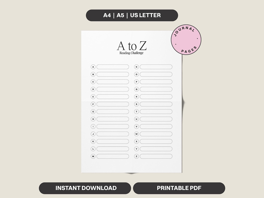 A-Z Reading Challenge: Printable Alphabet Book Tracker for Digital ...
