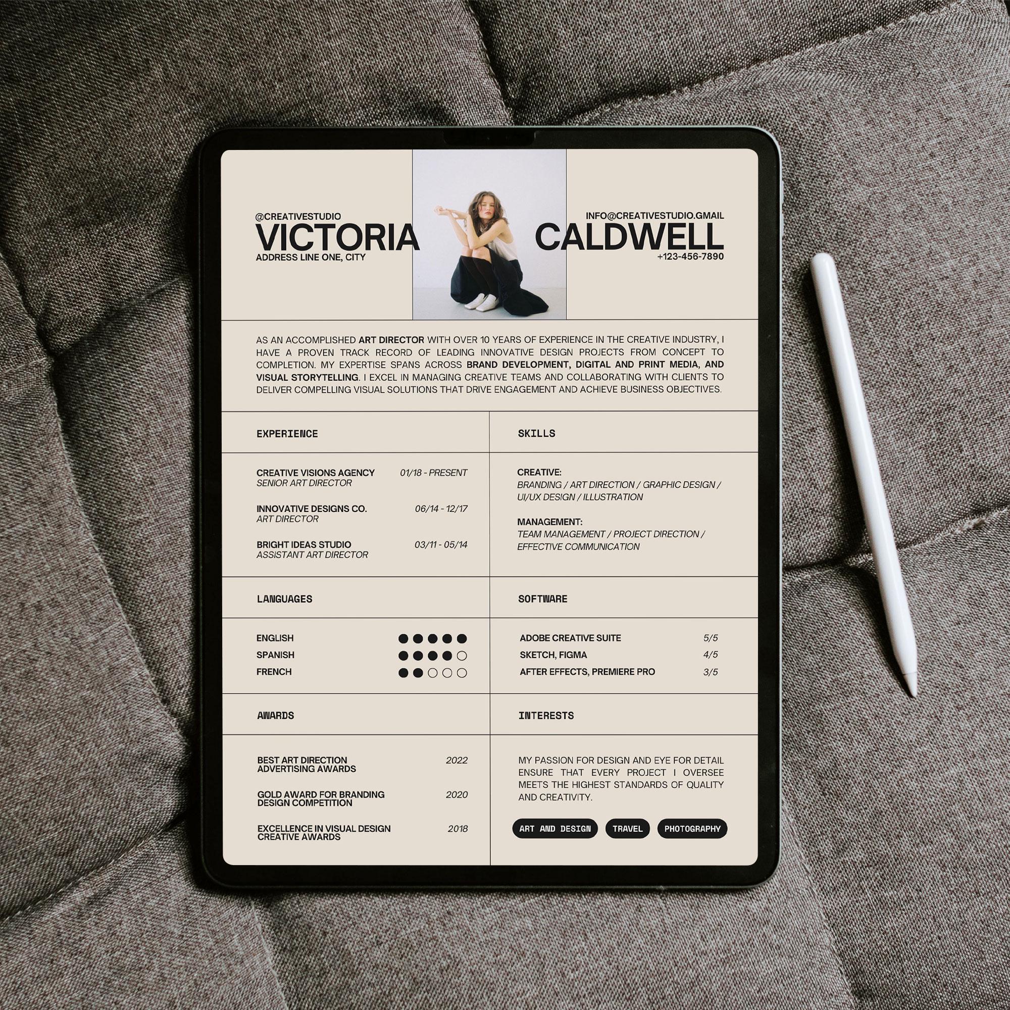 Stylish Canva Resume Template Fully Customizable Professional CV One ...