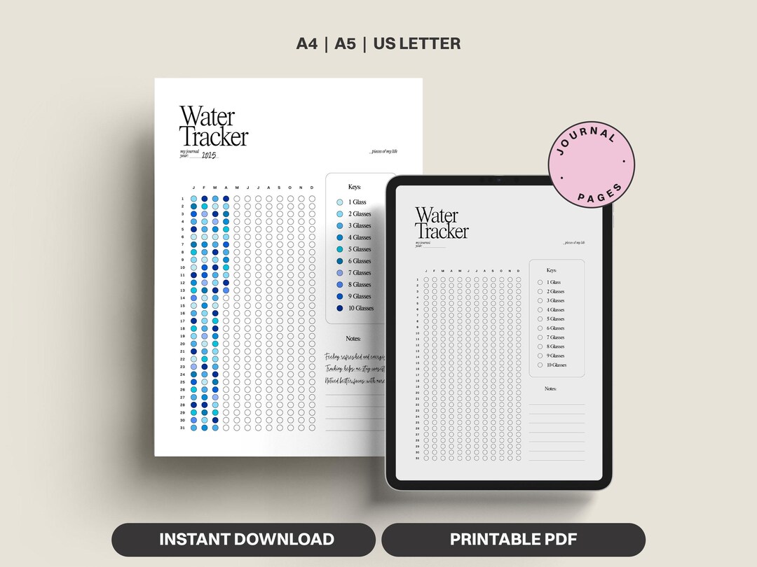 Printable Hydration Log: Digital Water Tracker Journal Page for Bullet ...