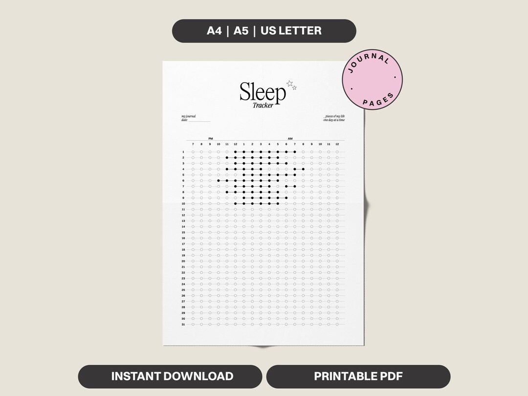Sleep Tracker Printable Journal Page Digital Planner A4, A5, Letter ...