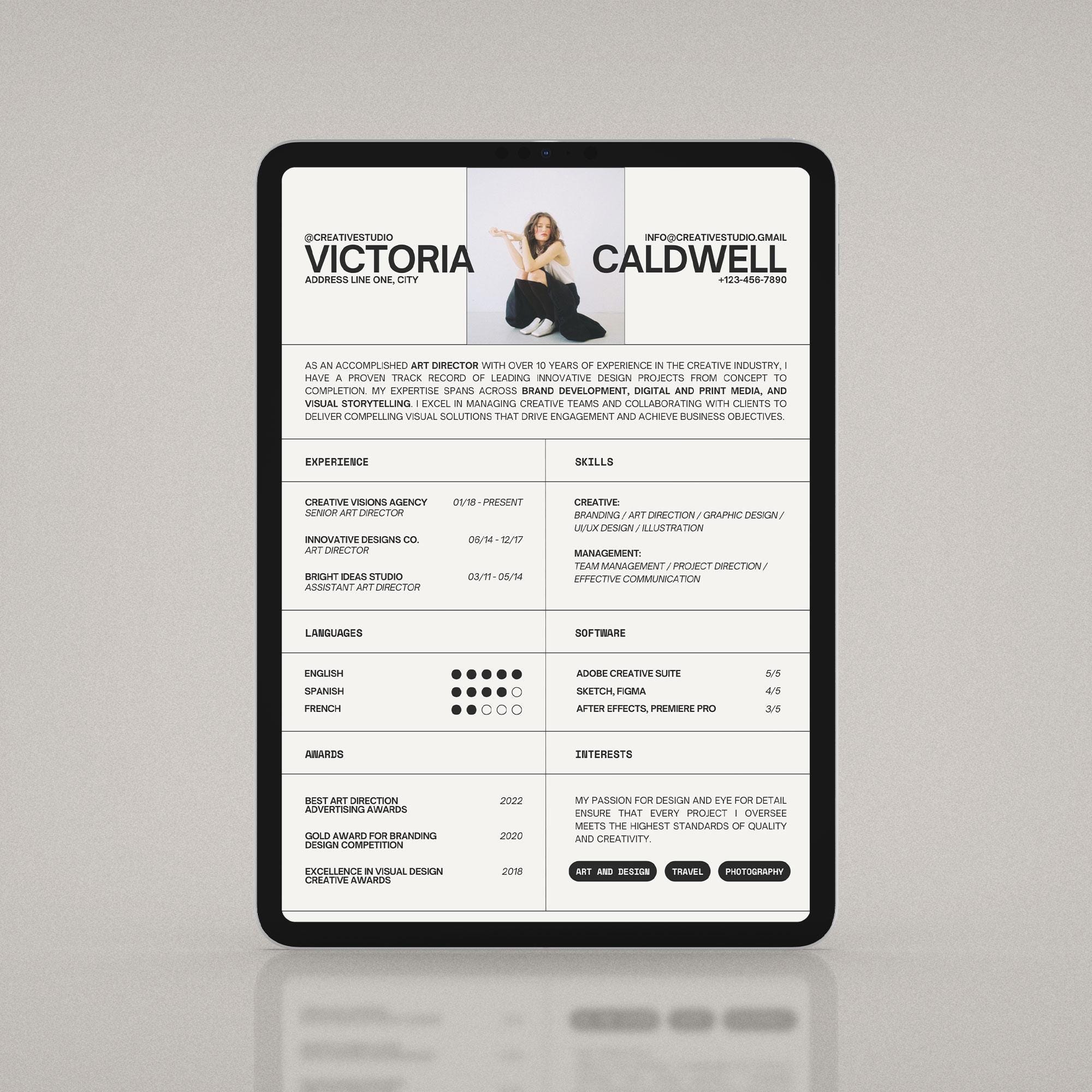 Stylish Canva Resume Template Fully Customizable Professional CV One ...