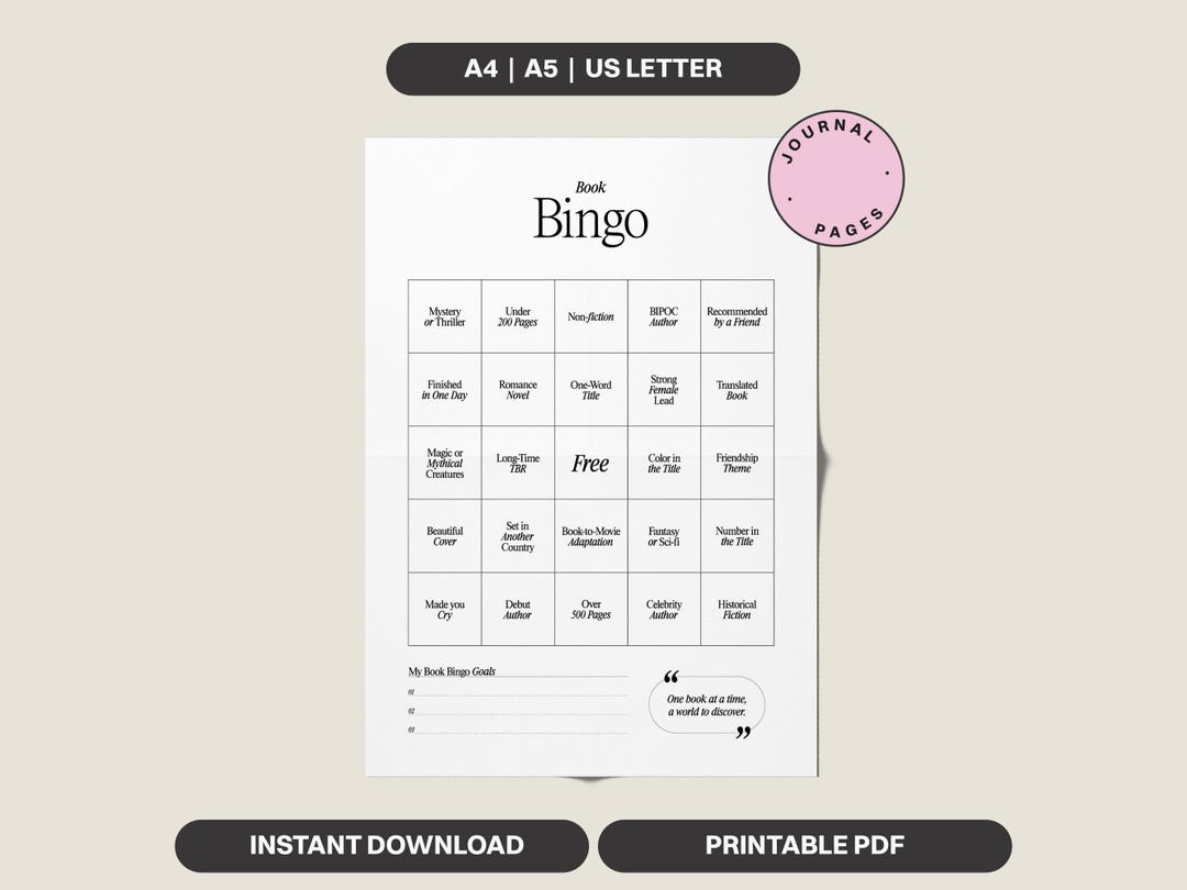 Book Bingo Printable Journal Page Digital Planner A4, A5, Letter Fun ...