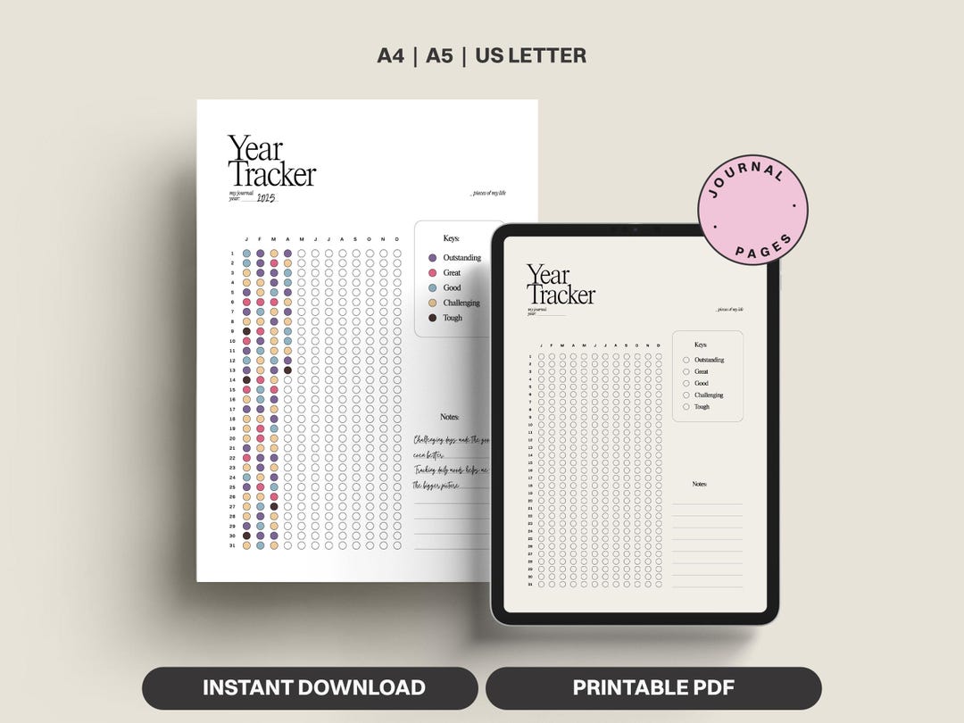 Year Tracker Printable Journal Page Digital Planner A4, A5, Letter ...