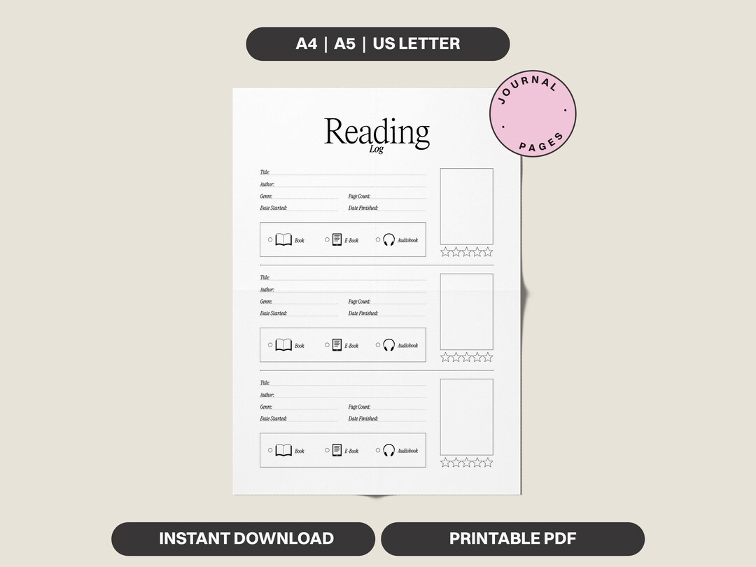 Aesthetic Book Reading Log: Printable Journal Page for Digital Planners ...