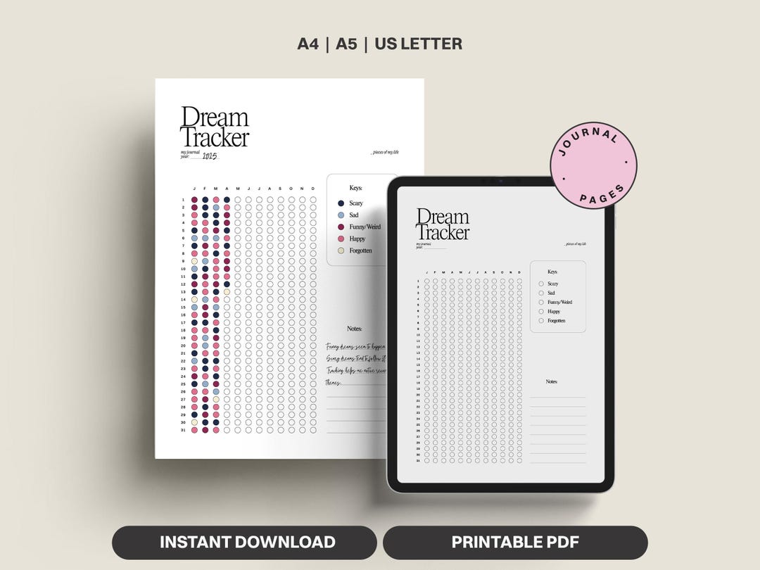 Dream Tracker Printable Journal Page Digital Planner A4 A5 Letter Habit ...