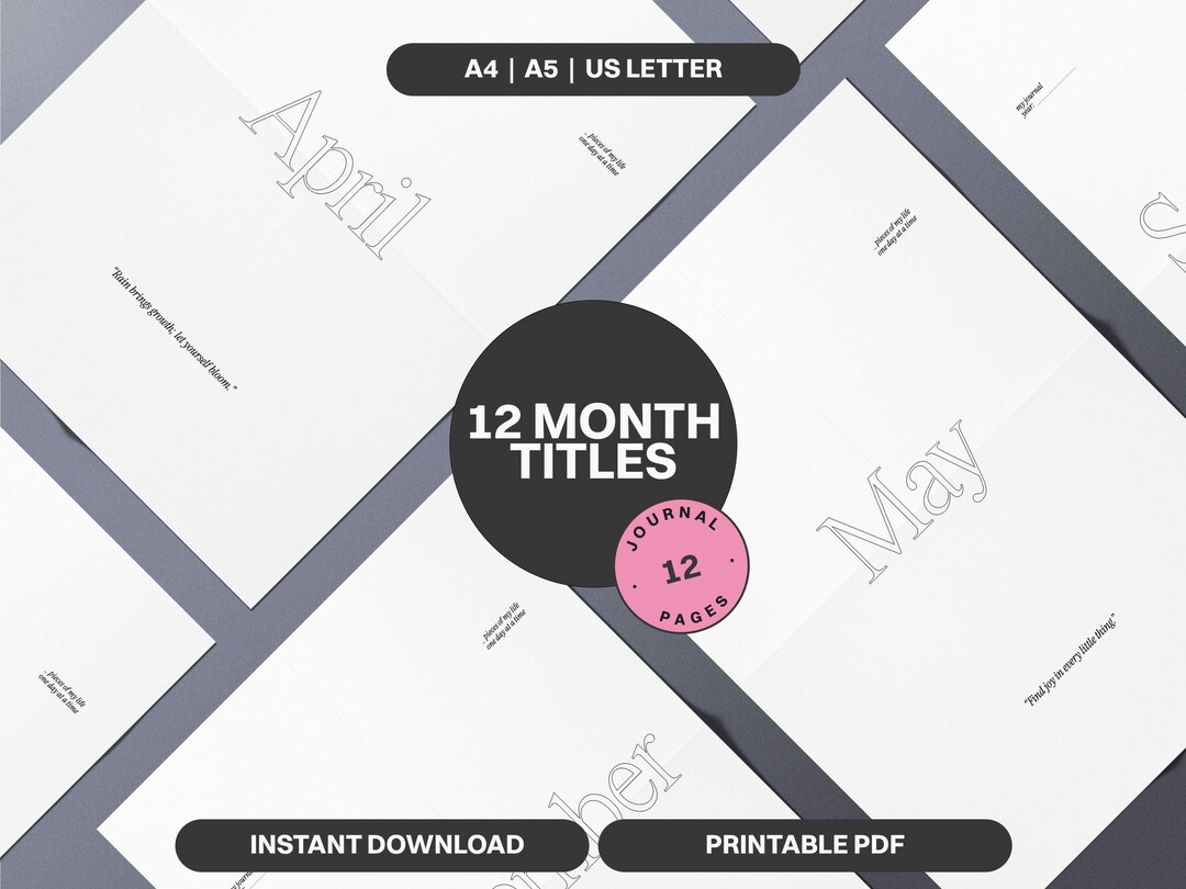 Printable Monthly Journal Covers: A4, A5, Letter Size 12 Aesthetic ...