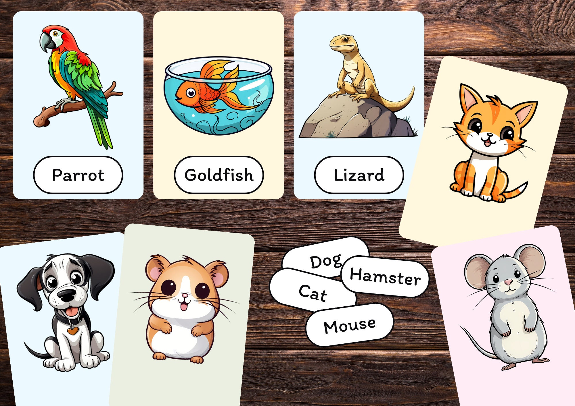 Printable Flashcards for Kids Pets 14pcs. Cute Cartoon - Etsy