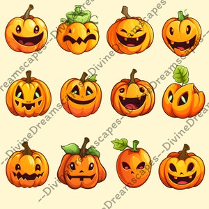 Cute Halloween Clipart Pumpkin Collection 12 Pieces - Etsy