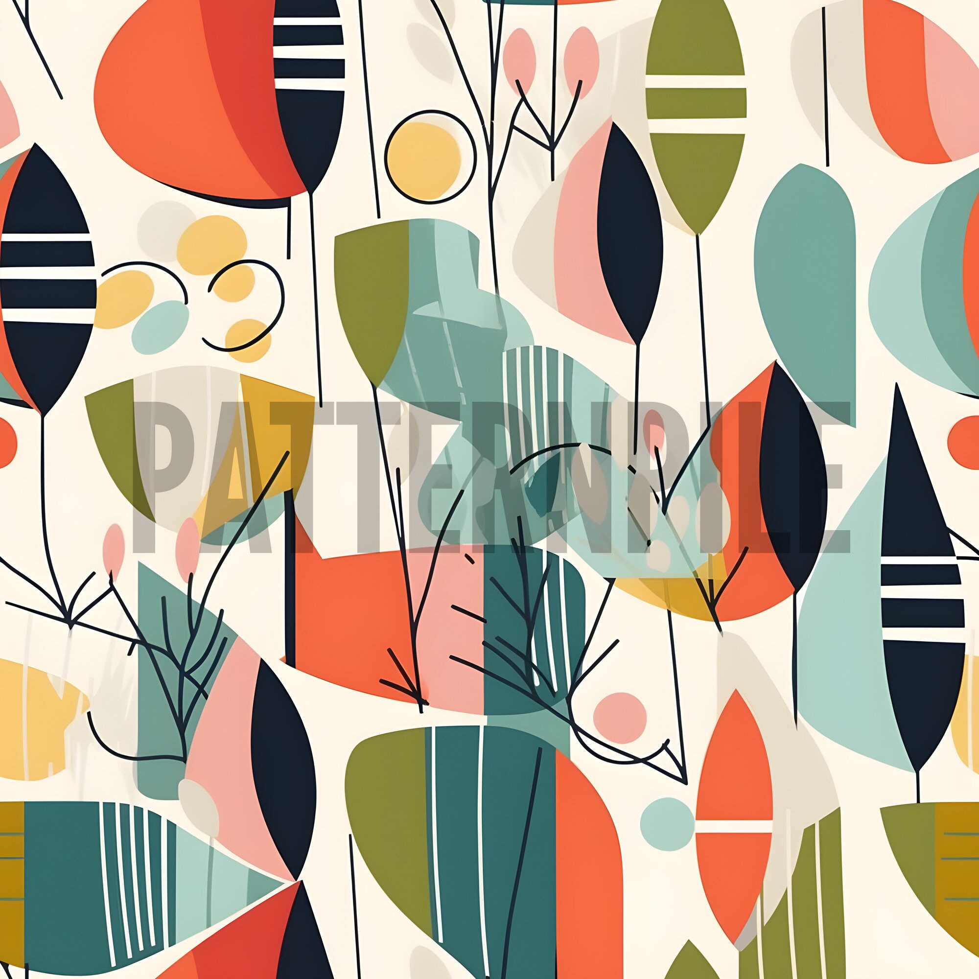 8 Midcentury Modern, High Resolution, Seamless Digital Patterns. - Etsy