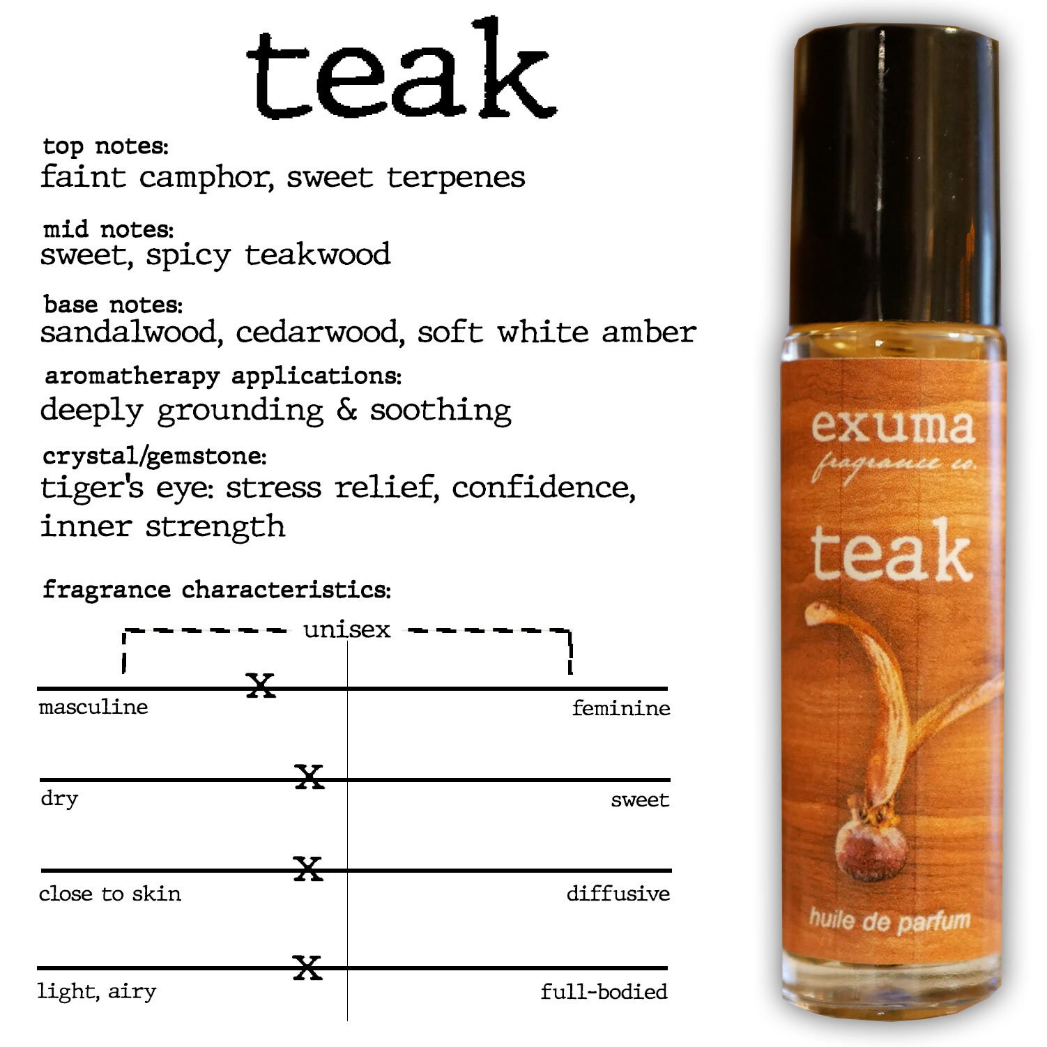 Teak Perfume Oil Sandalwood, Amber, Sweet Cedarwood Notes Natural Roll ...