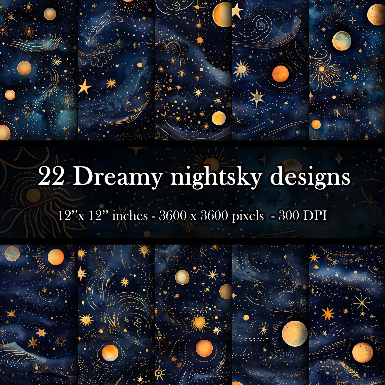 Enchanting 22 Dreamy Night Sky Designs, Digital Backgrounds, 12 Inches, 3600 Pixels, 300dpi and ...
