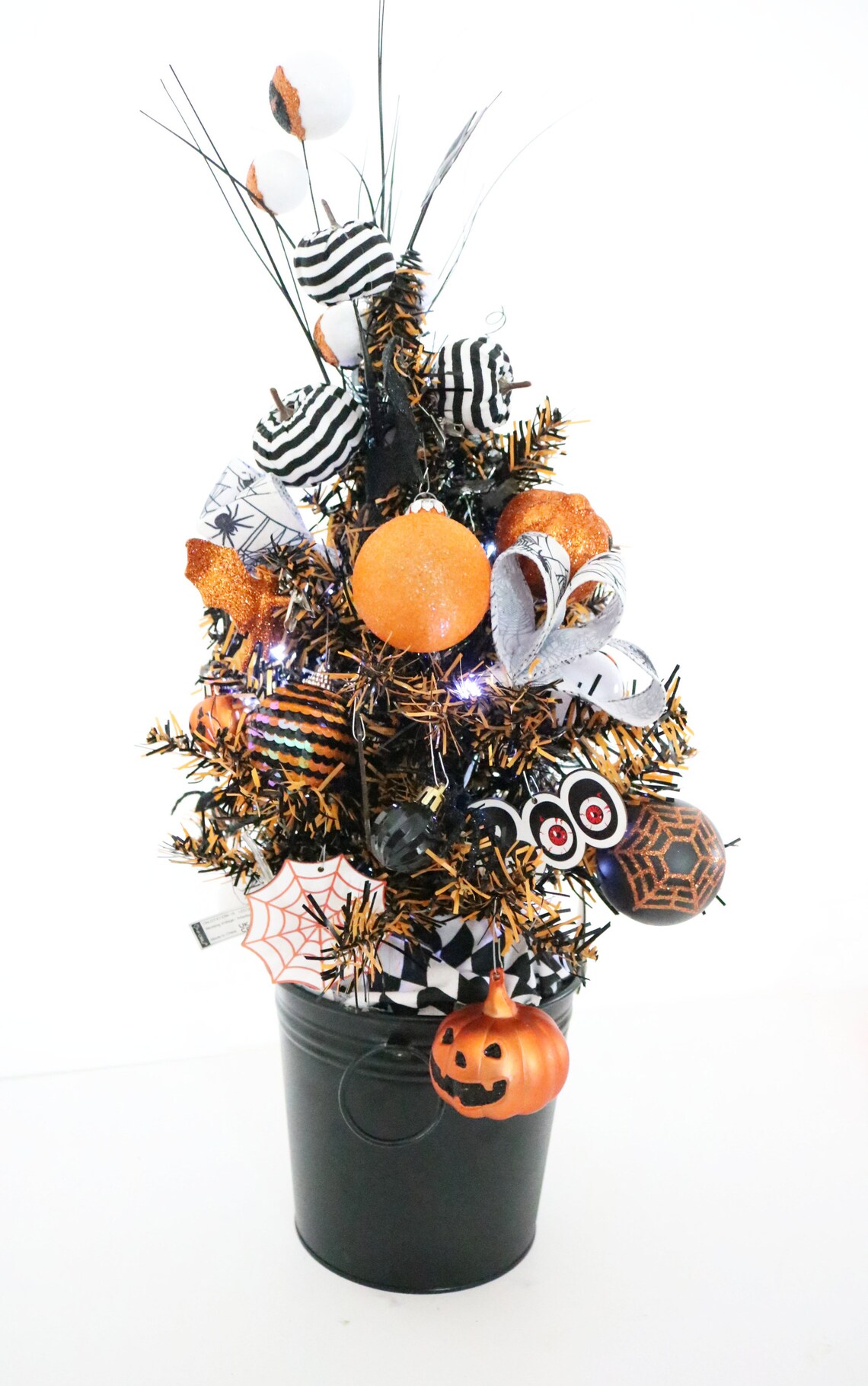 Halloween Mini Tree Halloween Decorated Tinsel Tree Lightup Halloween ...