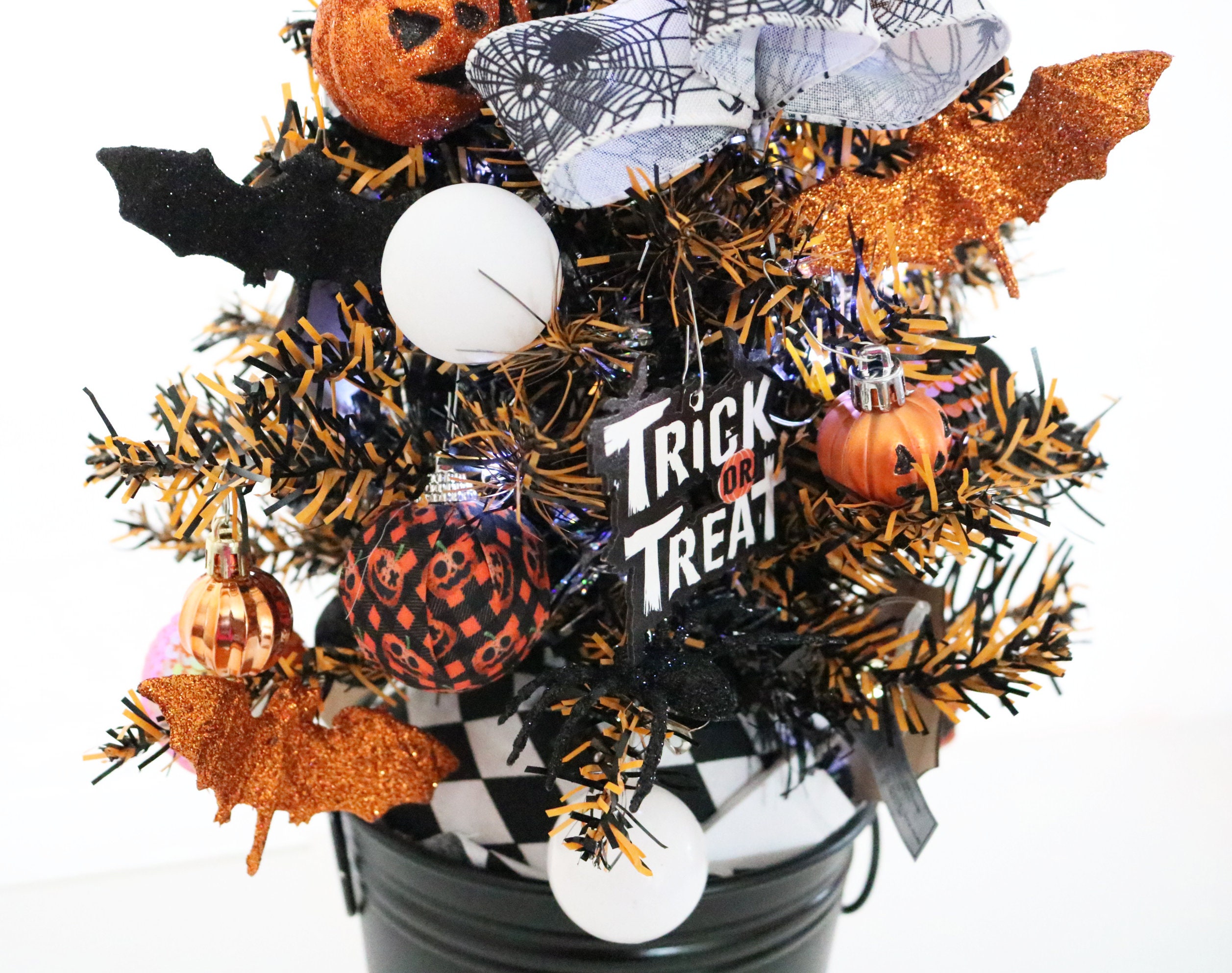 Halloween Mini Tree Halloween Decorated Tinsel Tree Lightup Halloween ...