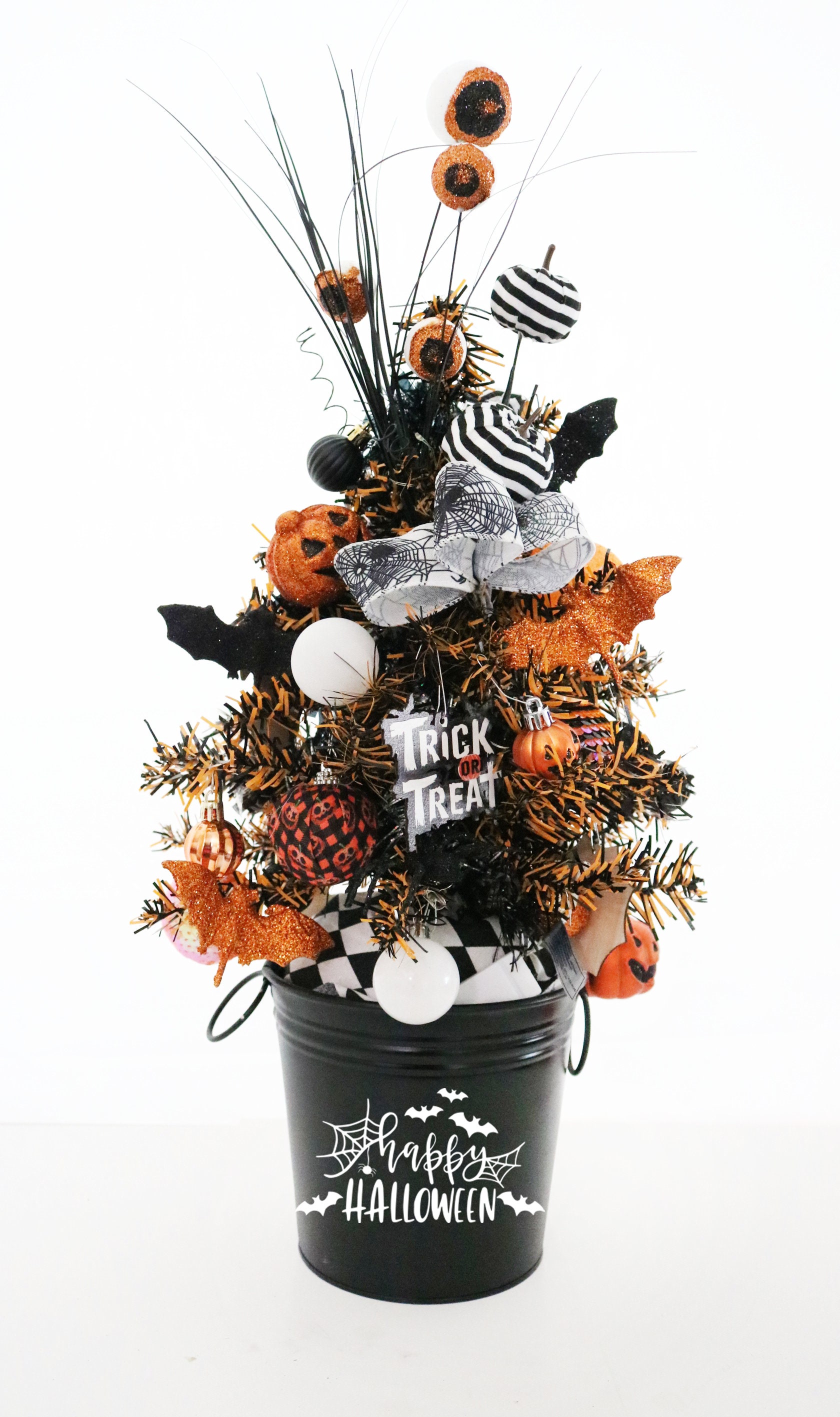 Halloween Mini Tree Halloween Decorated Tinsel Tree Lightup Halloween ...