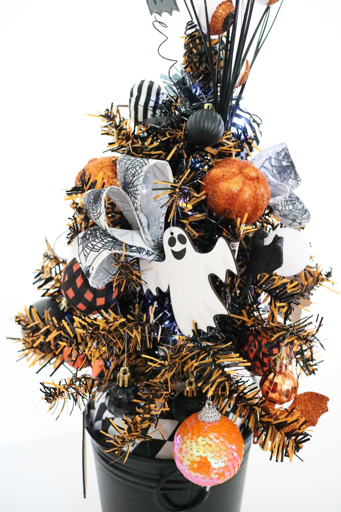 Halloween Mini Tree Halloween Decorated Tinsel Tree Lightup Halloween ...