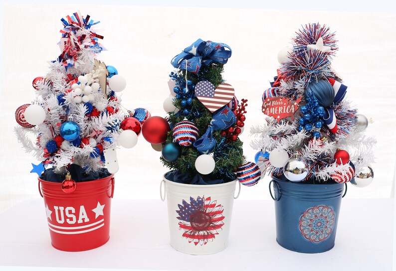 Patriotic Centerpiece Mini Tree Red White & Blue Christmas in July ...