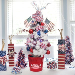 Patriotic 3ft Tree Red White and Blue Topiary Tree Christmas in July ...