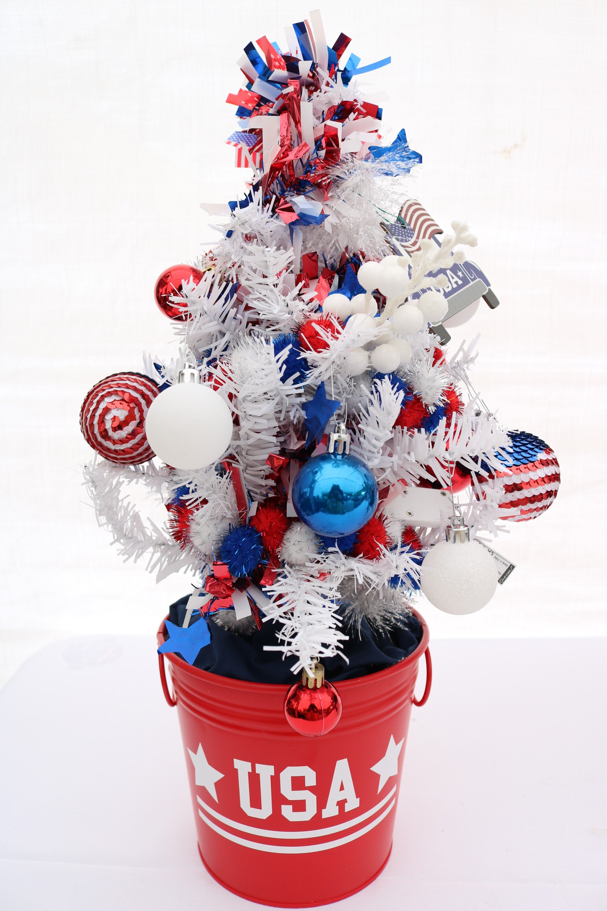 Patriotic Centerpiece Mini Tree Red White & Blue Christmas in July ...