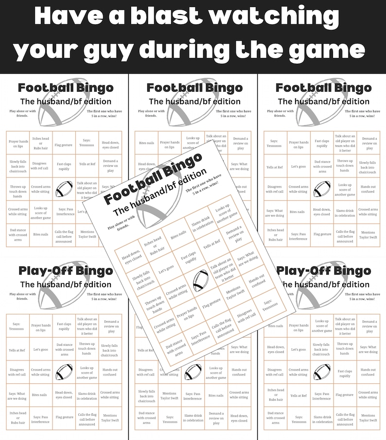Interactive Football Bingo - Husband/boyfriend Edition With Bonus Play ...