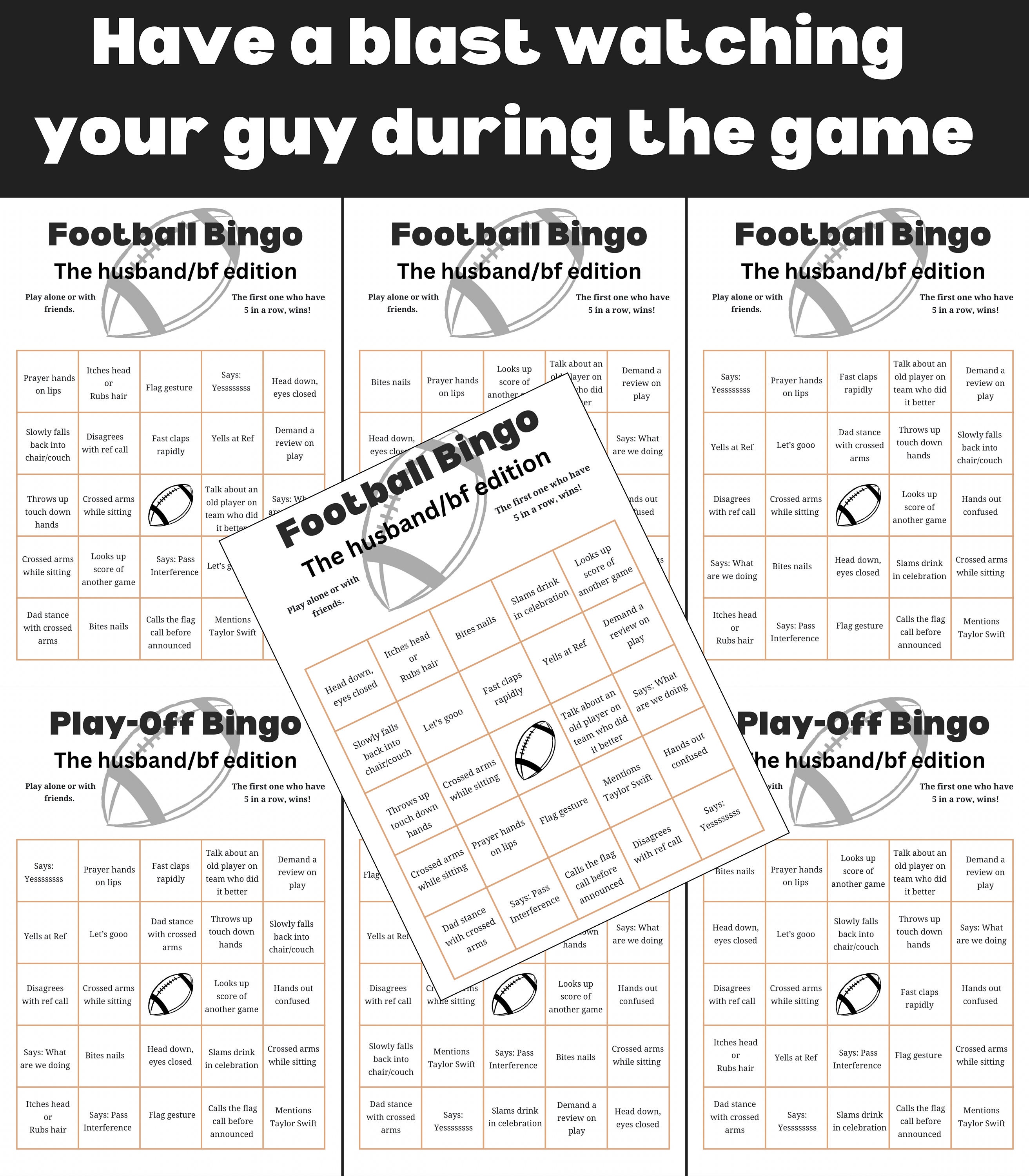 Interactive Football Bingo - Husband/boyfriend Edition With Bonus Play ...
