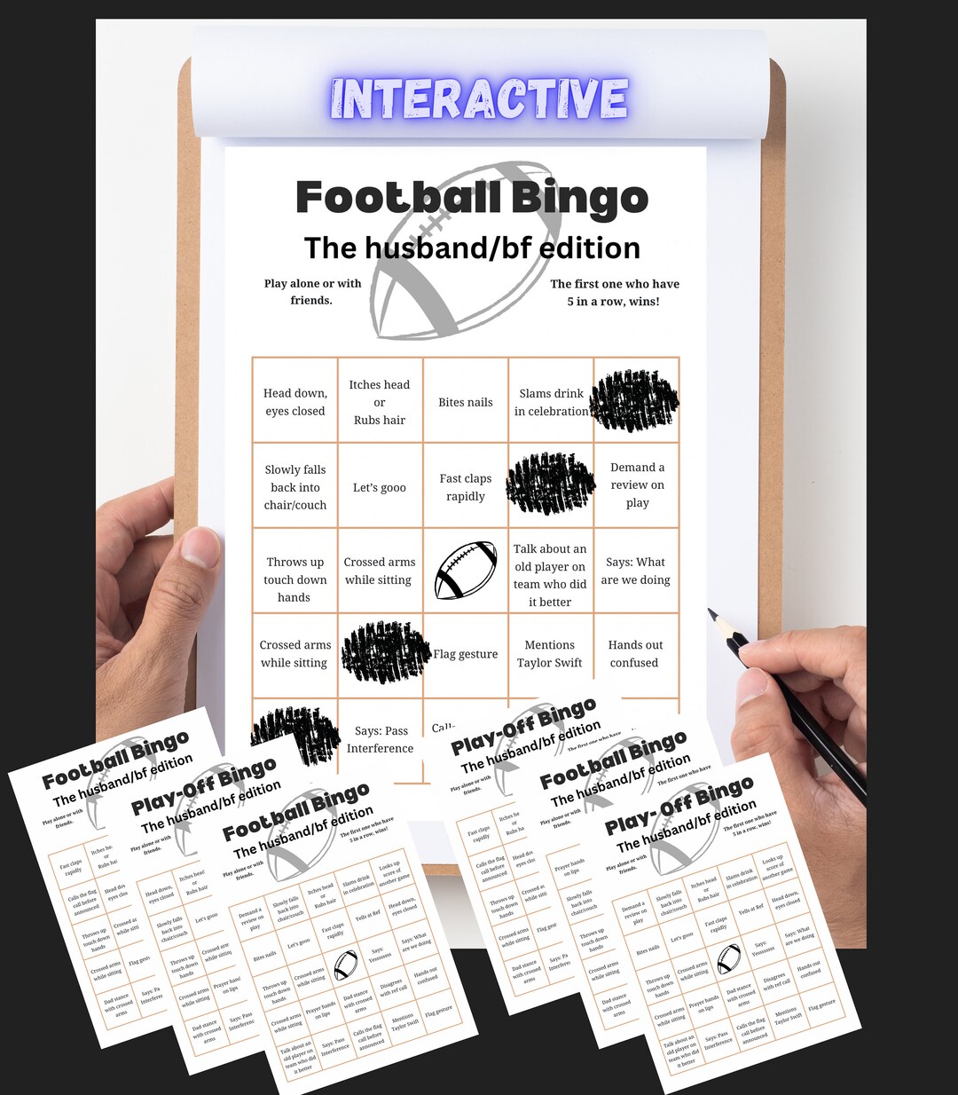 Interactive Football Bingo - Husband/boyfriend Edition With Bonus Play ...
