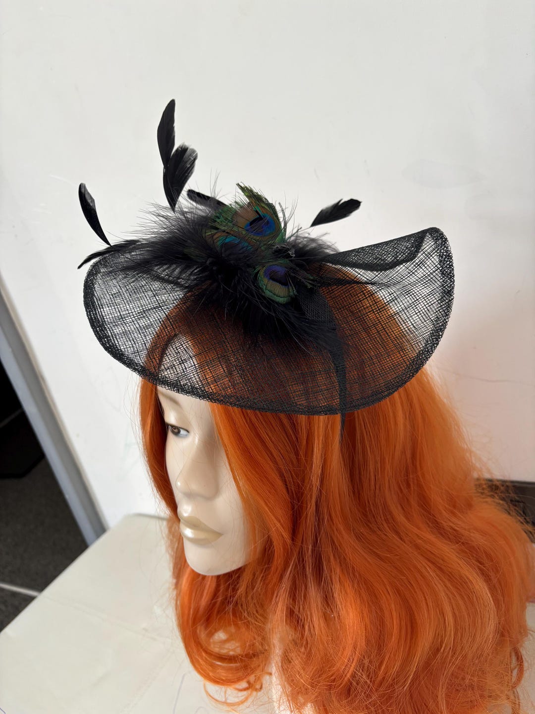 Black Peacock Feather Fascinator: Crin Net Headband, Wedding Guest - Etsy